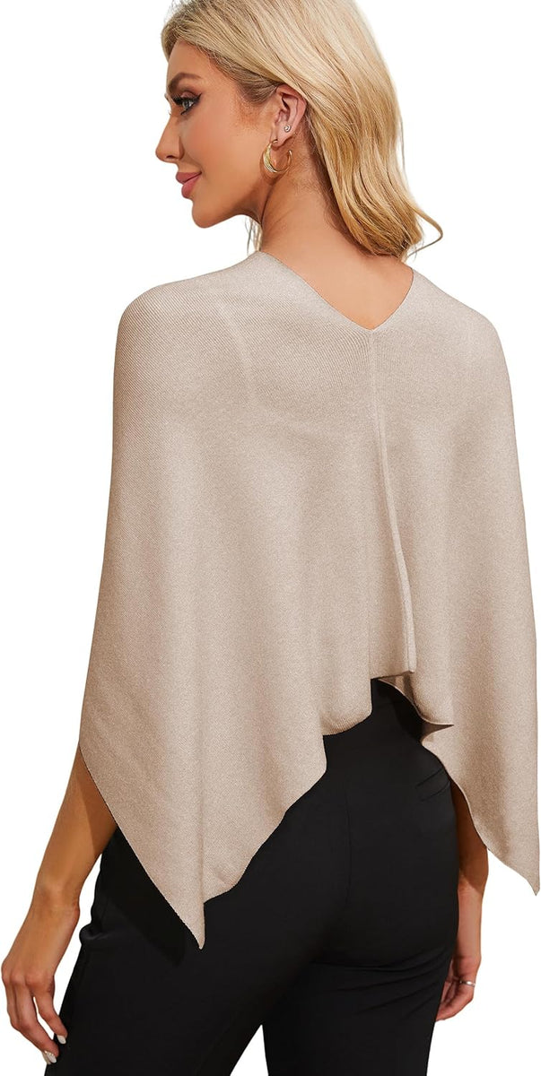 PULI Women's Capri Poncho Sweater Cropped Versatile Shawl Soft Knit Wr