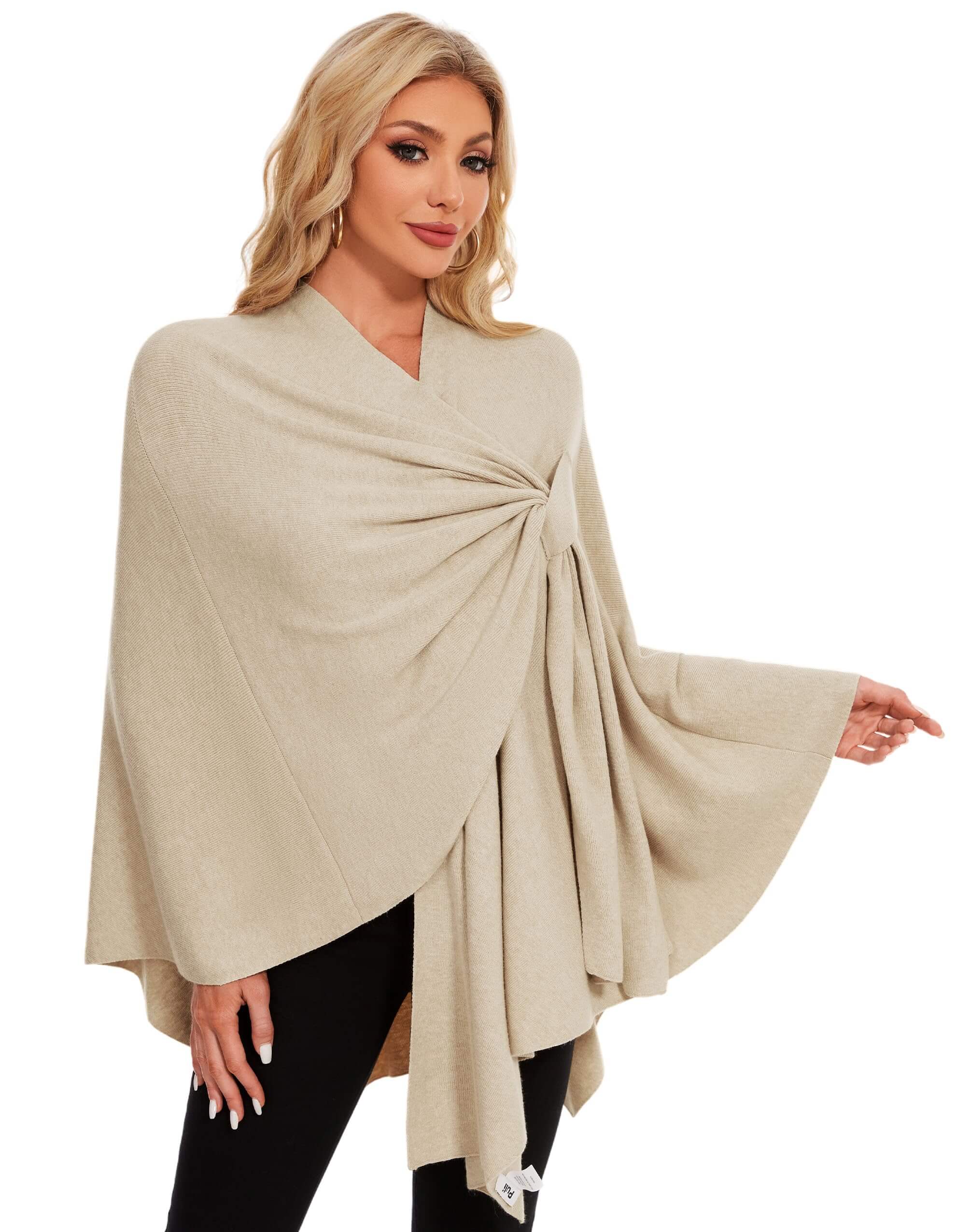 PULI Women's Cross Front Shawl Wrap – Knitted Lightweight Poncho